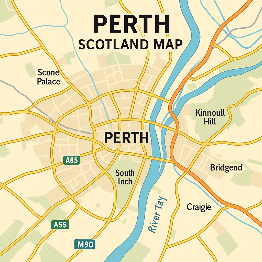 Perth Scotland Map - City Centre, Attractions, And Nearby Towns